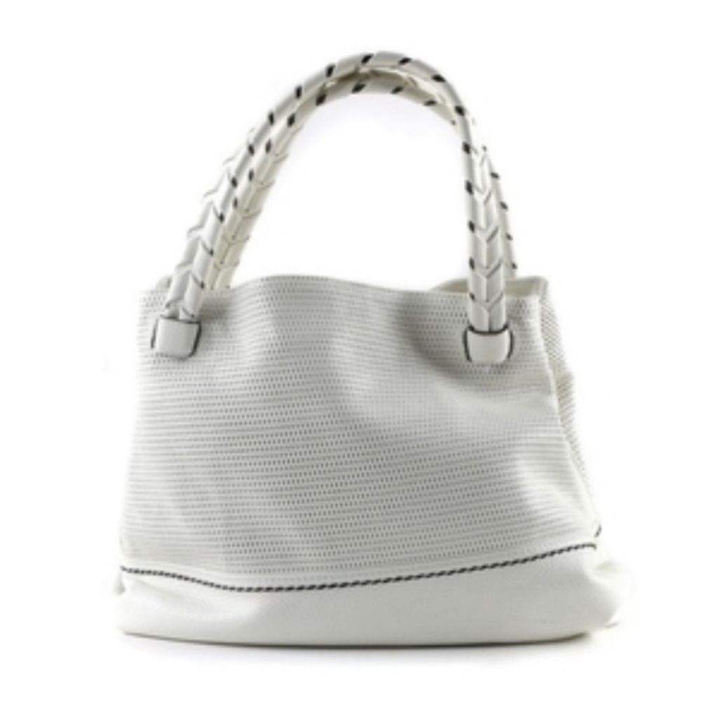 White Leather Plinio Visona Laser Cut Large Bag - Gem
